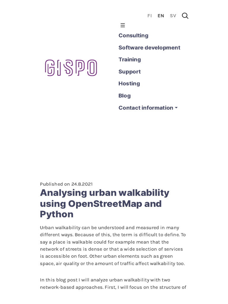 (Accessiiblity Calculation) Analysing Urban Walkability Using OpenStreetMap and Python - Gispo | PDF