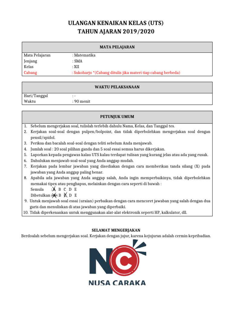 Template UTS Kelas XII | PDF