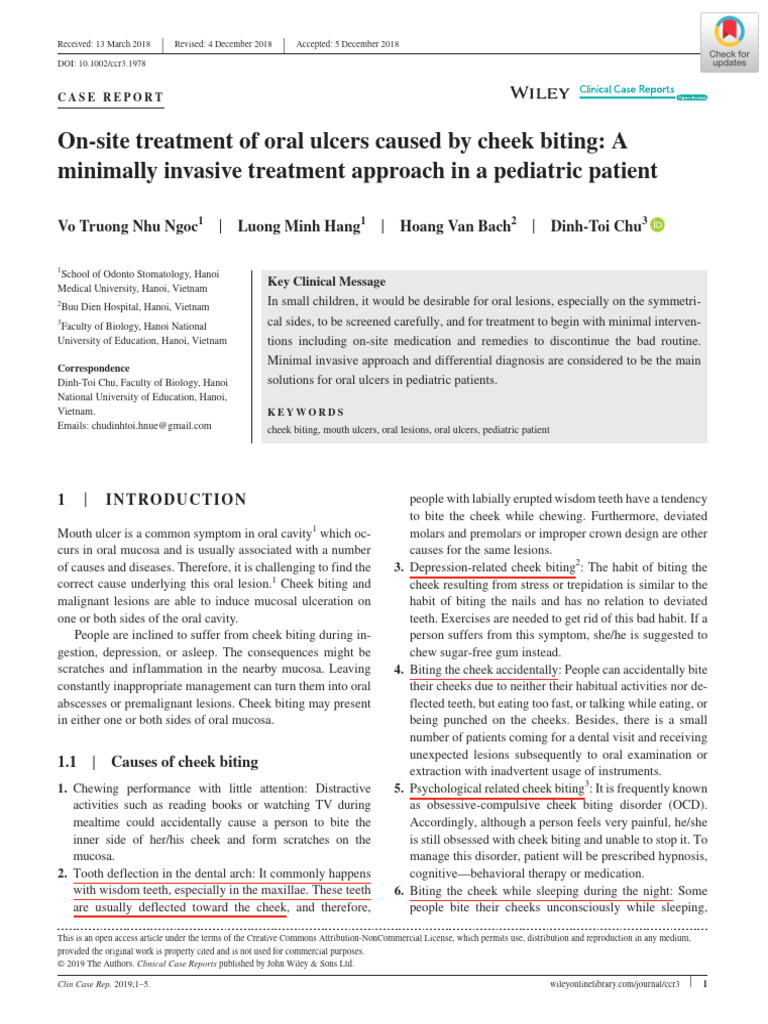 On-Site Treatment of Oral Ulcers Caused by Cheek B | PDF