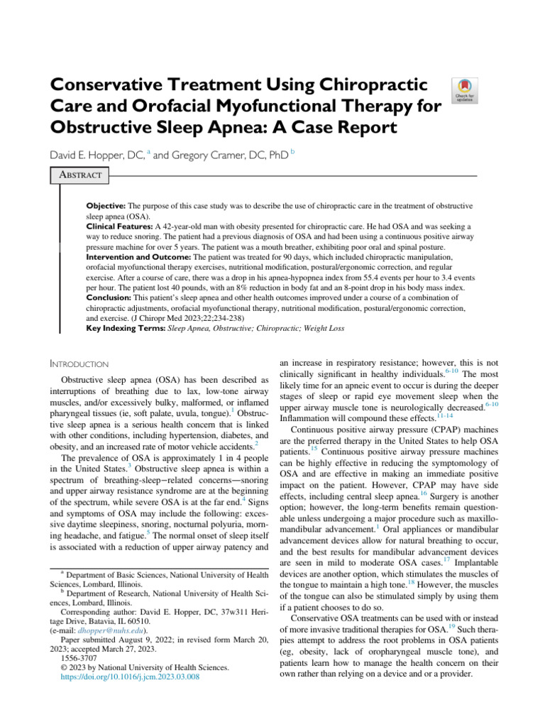 Conservative Treatment Using Chiropractic Care and Orofacial ...