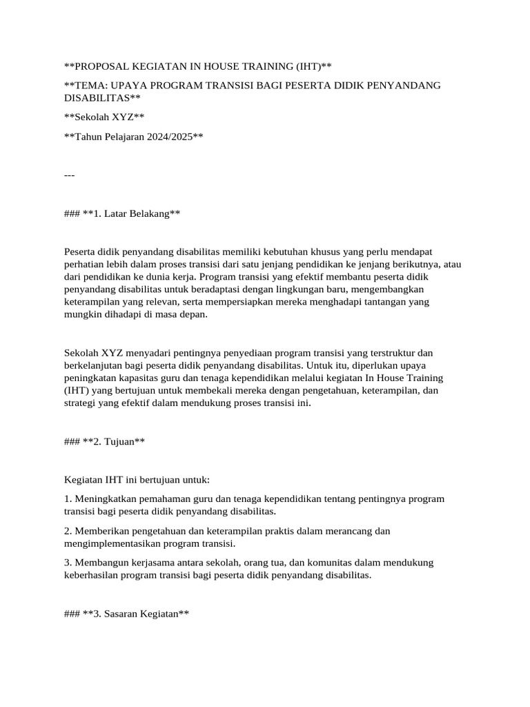 Proposal Kegiatan in House Training (Iht) | PDF