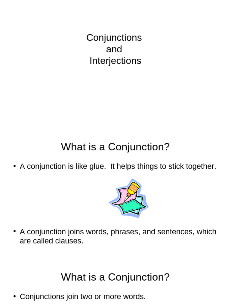 Conjunctions and Interjections7 | PDF | Grammar | Language Arts ...