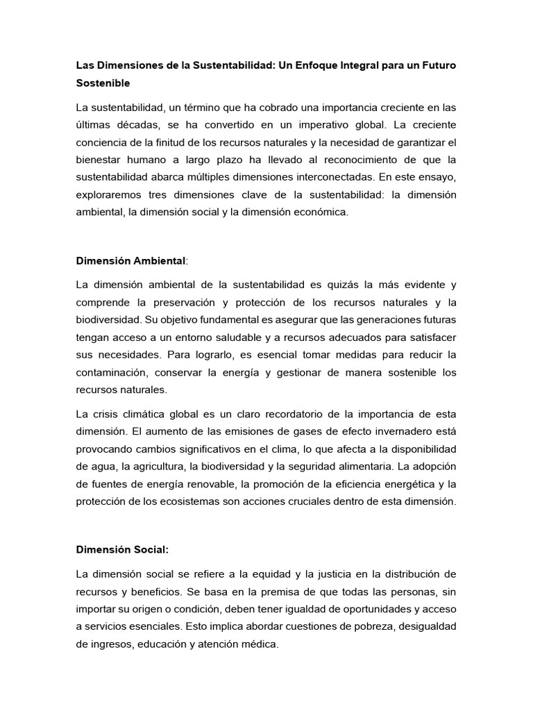 Dimensiones de La Sustentabilidad: Un Enfoque Integral para Un Futuro | PDF | Sustentabilidad ...