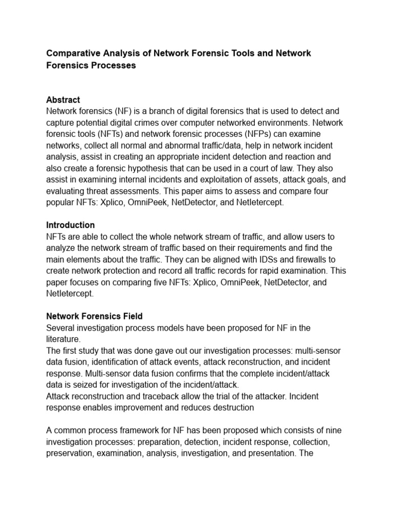 Comparative Analysis of Network Forensic Tools and Network Forensics Processes - Chris Dabre | PDF