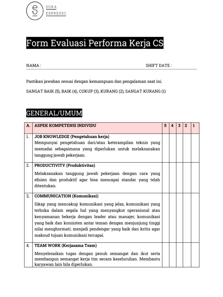 Form Evaluasi Cs | PDF