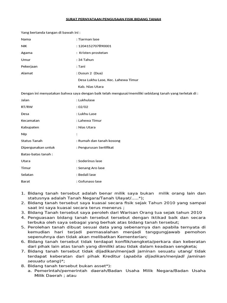 Surat Penguasaan Tanah | PDF