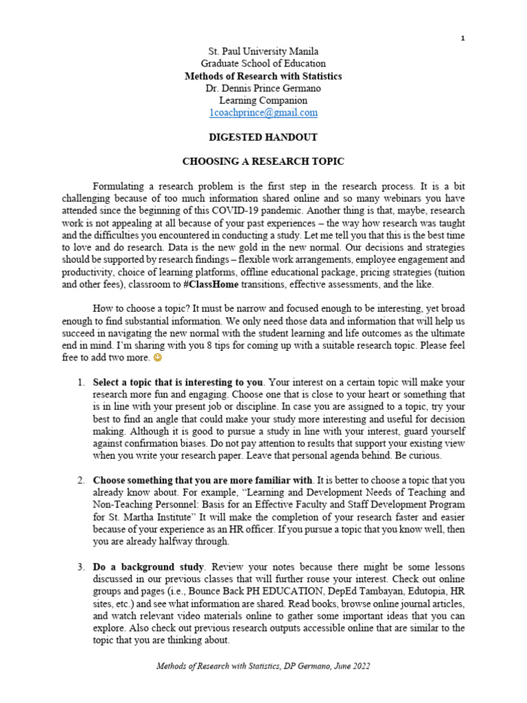 Choosing A Topic | PDF