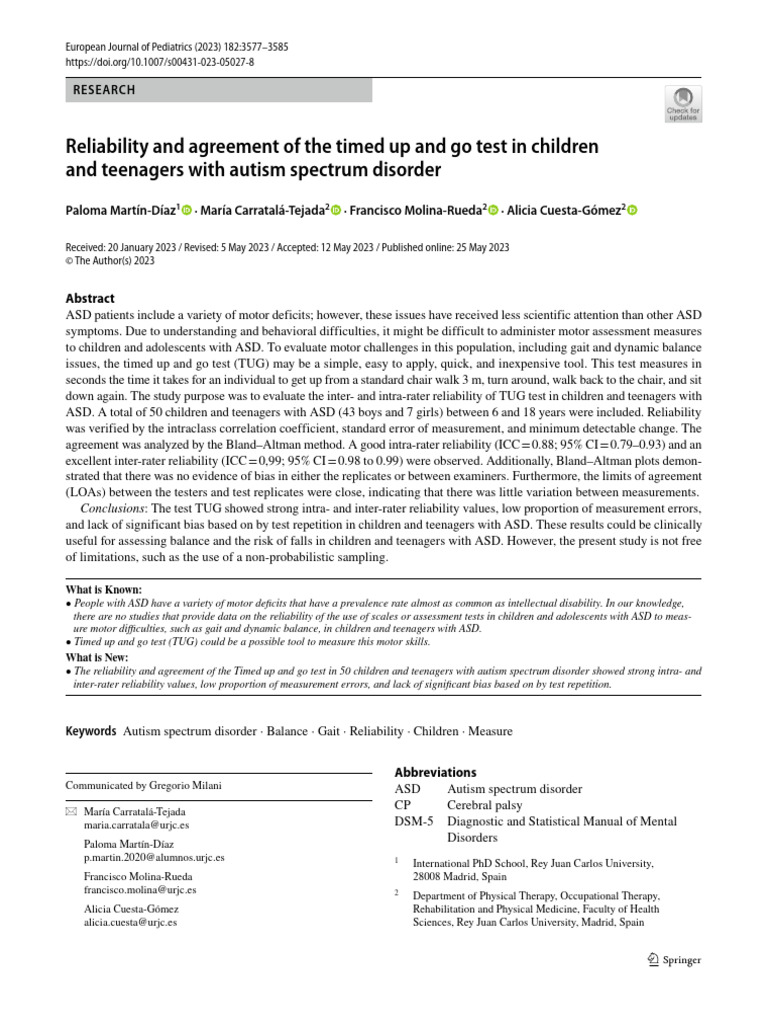 Reliability and Agreement of The Timed Up and Go Test in Children and ...