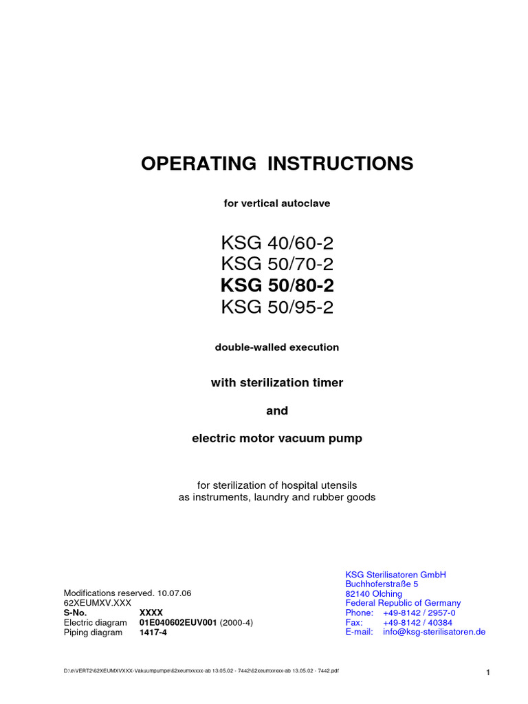 Operating Instructions for KSG Autoclaves | PDF | Sterilization ...