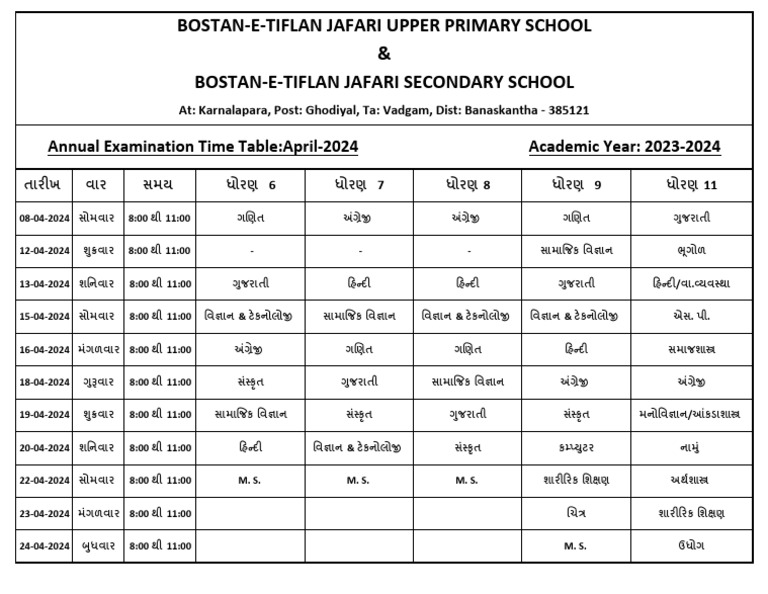 Annual Exam Time Table 6 To 9 & 11 (April-2024) | PDF