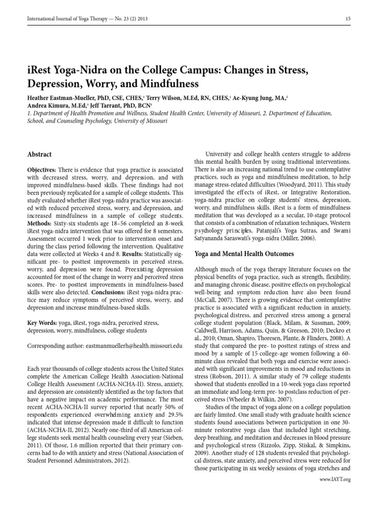 Irest Yoga Nidra On The College Campus C | PDF