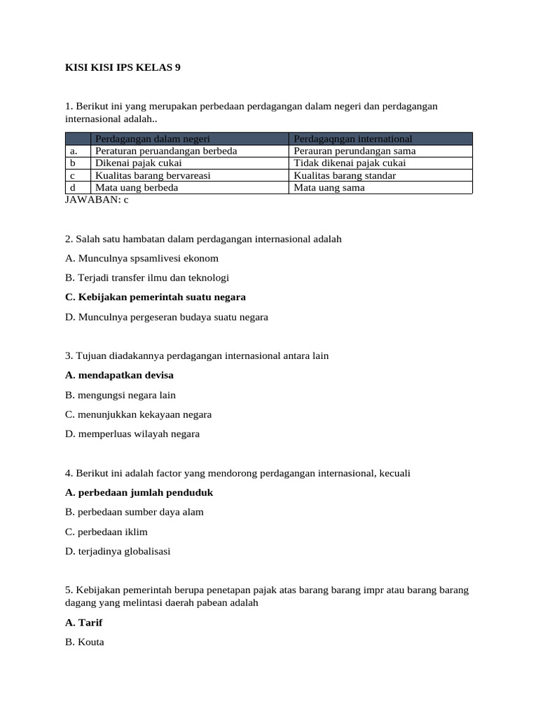 Kisi Kisi Ips Kelas 9 | PDF