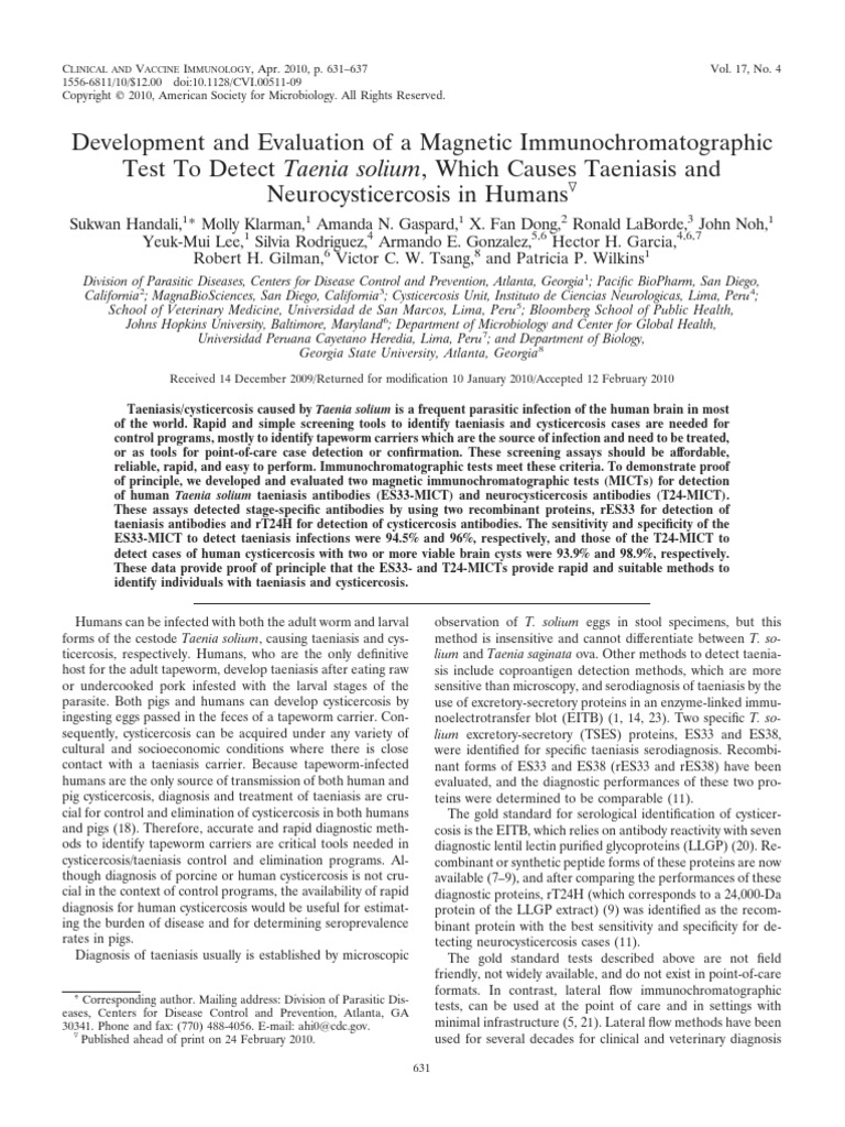 Taeniasis Rapid Tests | PDF