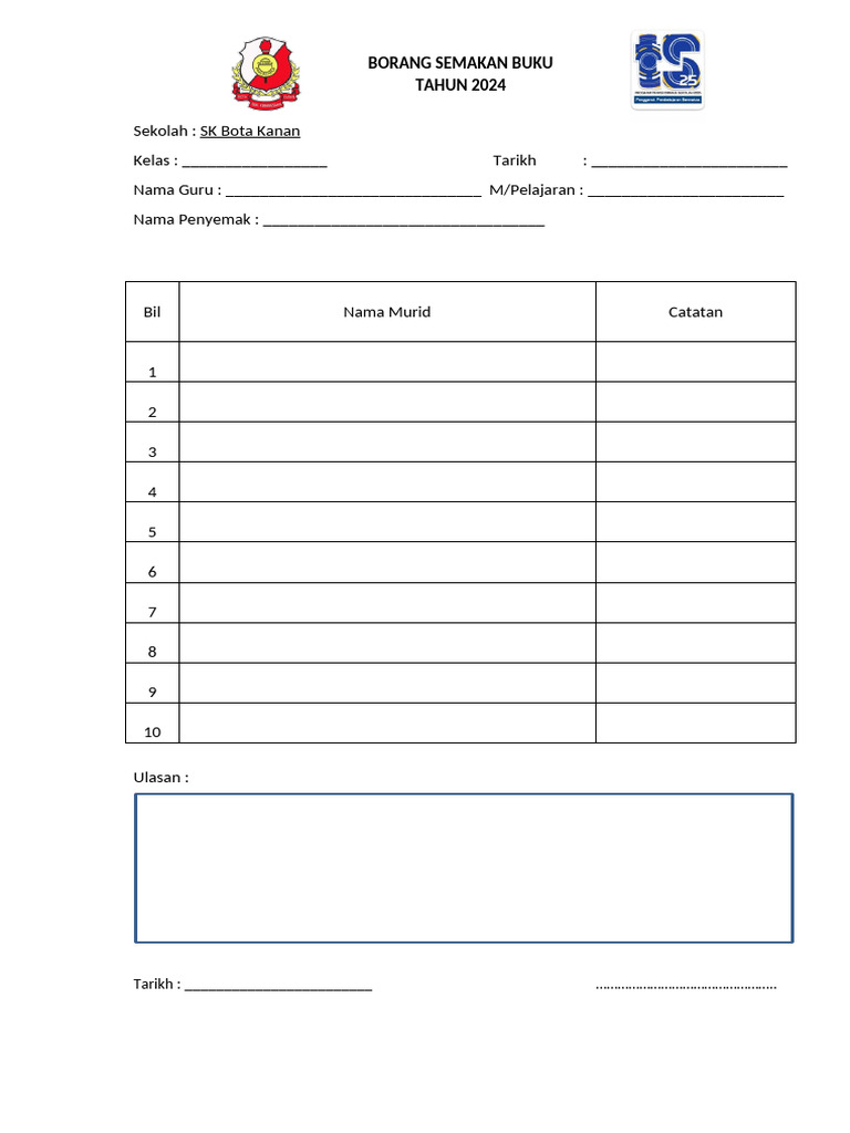 Borang Semakan Buku | PDF