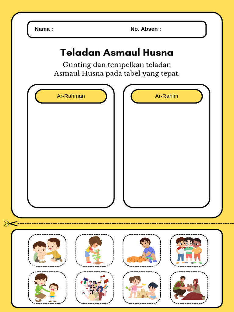 Lembar Kerja Pendidikan Agama Islam Teladan Asmaul Husna Putih Kuning ...