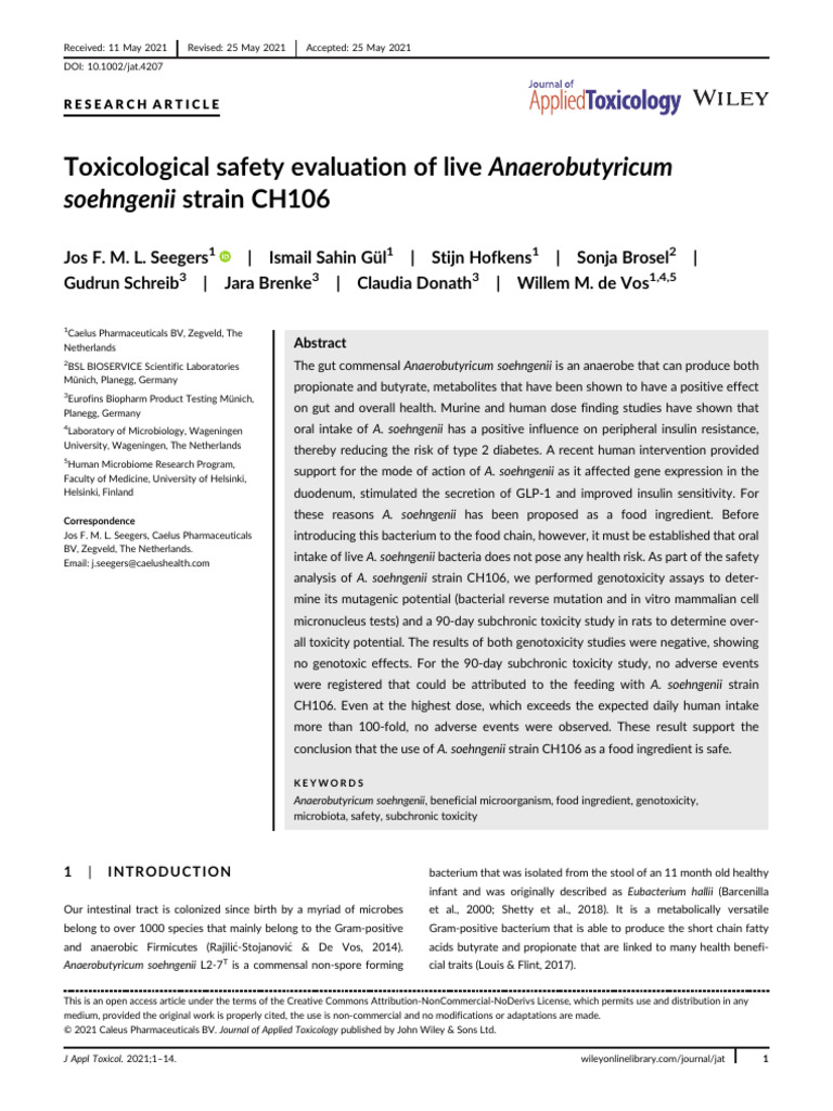 Toxicological Safety Evaluation of Live Anaerobuty | PDF