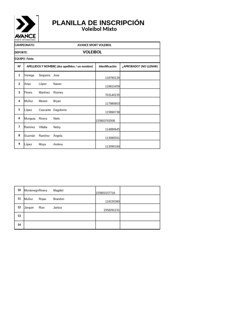 Planilla de Inscripcion 2023 | PDF