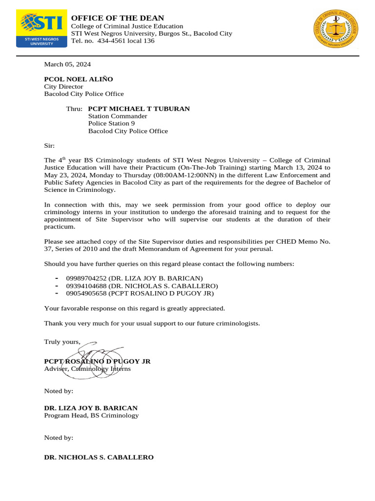 Letter Practicum Ojt 2023-1-1 1 | PDF