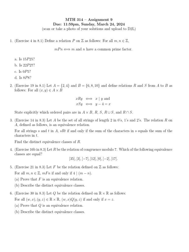 MTH314 - Assignment 09 | PDF