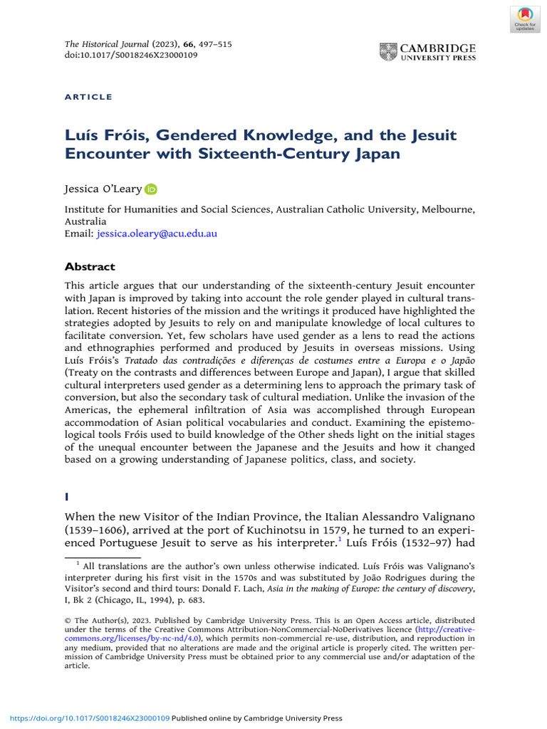 Luis Frois Gendered Knowledge and The Jesuit Encounter With Sixteenth ...