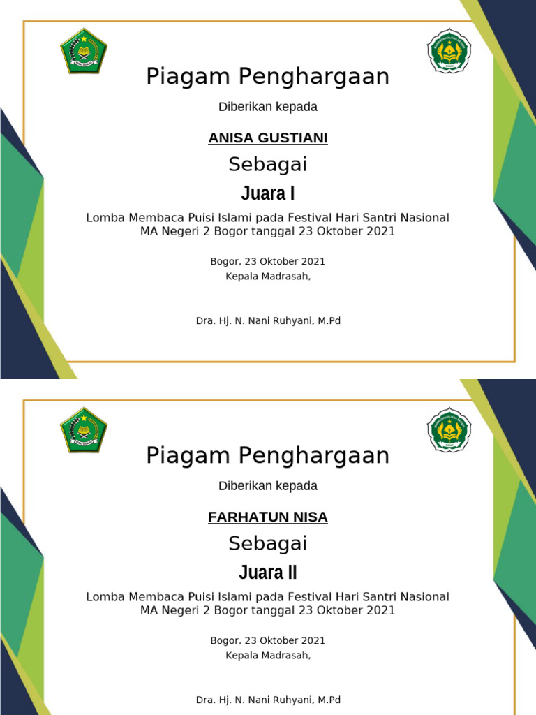 Piagam Pengahrgaan - HSN | PDF