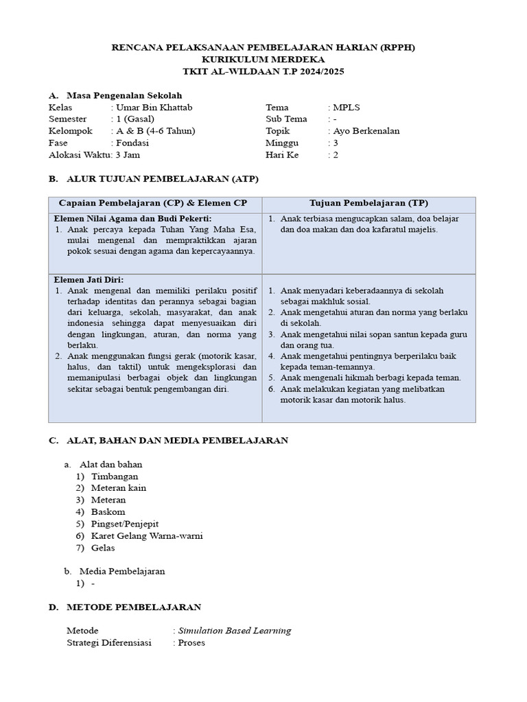 RPPH Dewi Paramita Minggu 3 Hari 2 ANGKATAN 2 | PDF