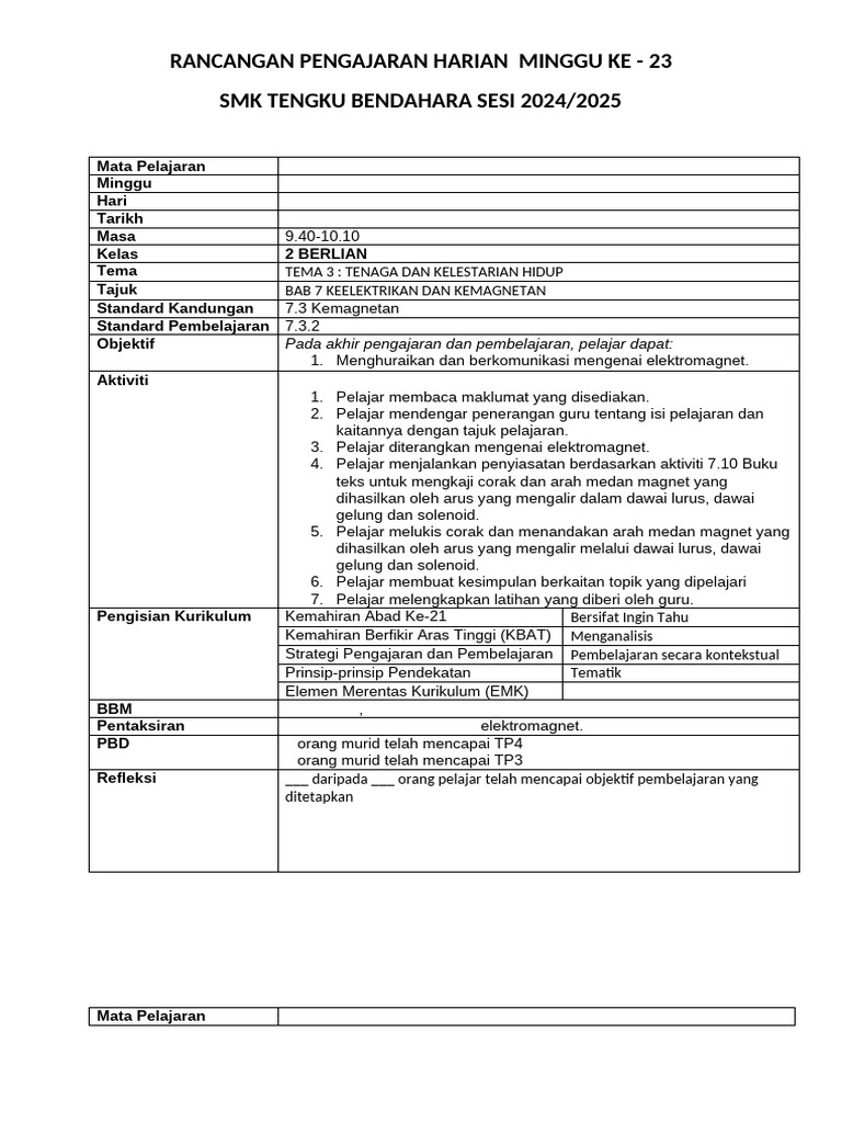 Contoh RPH Sains Ting 2 | PDF