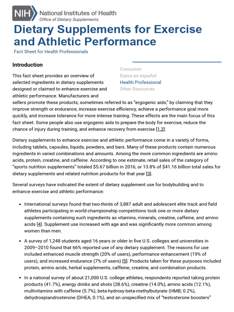 Dietary Supplements For Exercise and Athletic Performance - Health ...