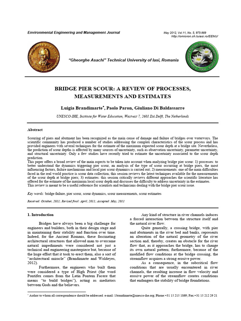 Bridge Pier Scour. A Review of Processes, Measurements and Estimates ...