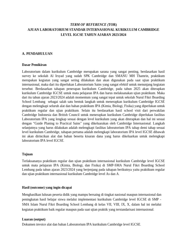 TERM OF REFERENCE Lab | PDF