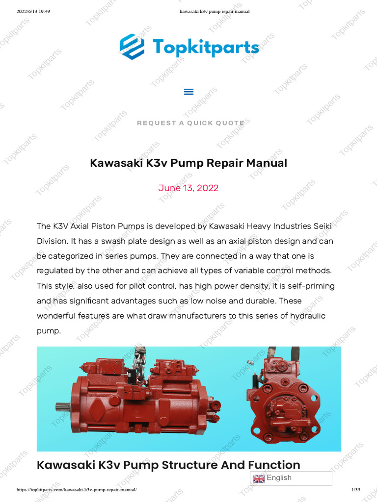 Kawasaki k3v Pump Repair Manual 1 | PDF