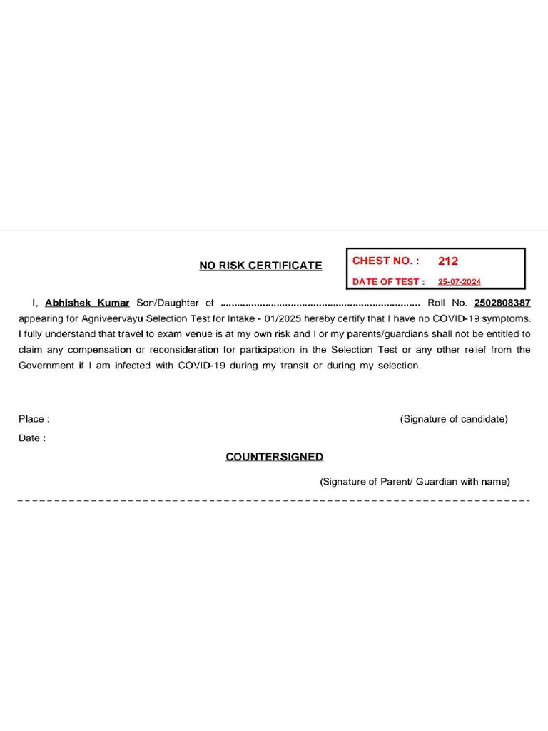 No Risk Certificate | PDF