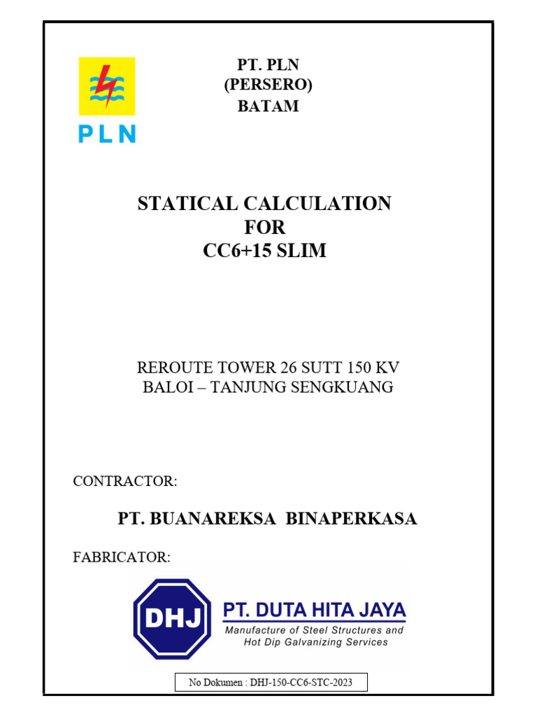 Statical Calculation 150 KV CC6+15 Slim Baloi - Tanjung Sengkuang R0 | PDF