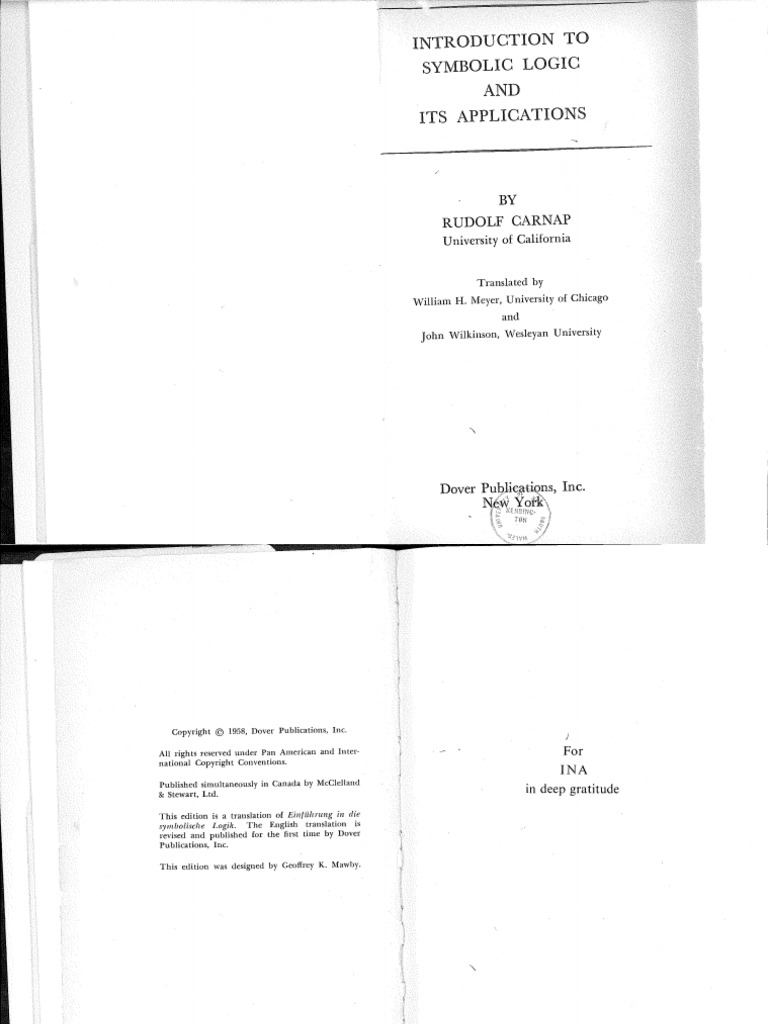 Rudolf Carnap - Introduction To Symbolic Logic and Its Applications (1958, Dover Publications ...