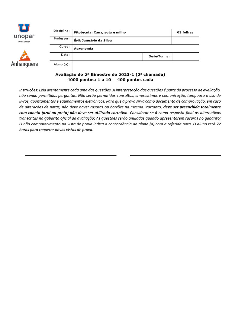 2º Prova 2023 FITOTECNIA (2 Chamada) | PDF