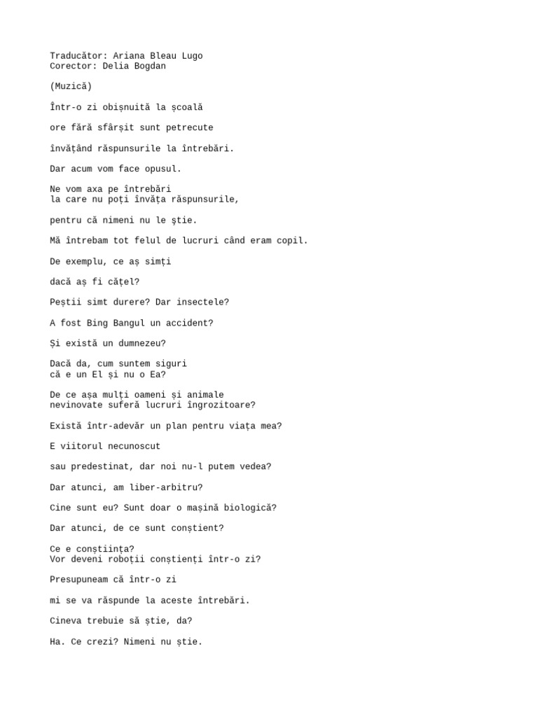 (Romanian) Questions No One Knows The Answers To (DownSub - Com) | PDF