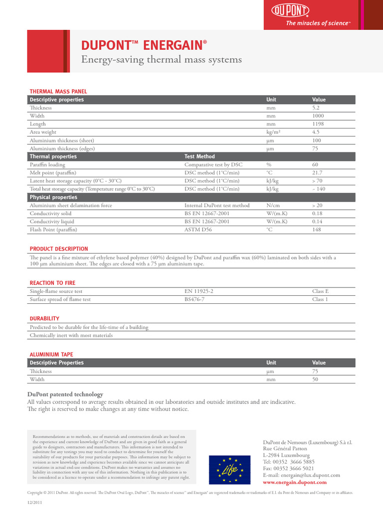 1 PCM Energain® - Datasheet - UK | PDF | Materials | Physical Sciences