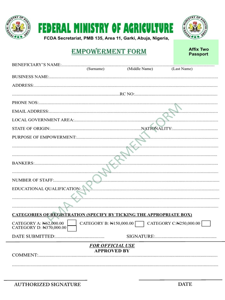 Empowerment Registration Form Nigeria | PDF | Finance & Money Management