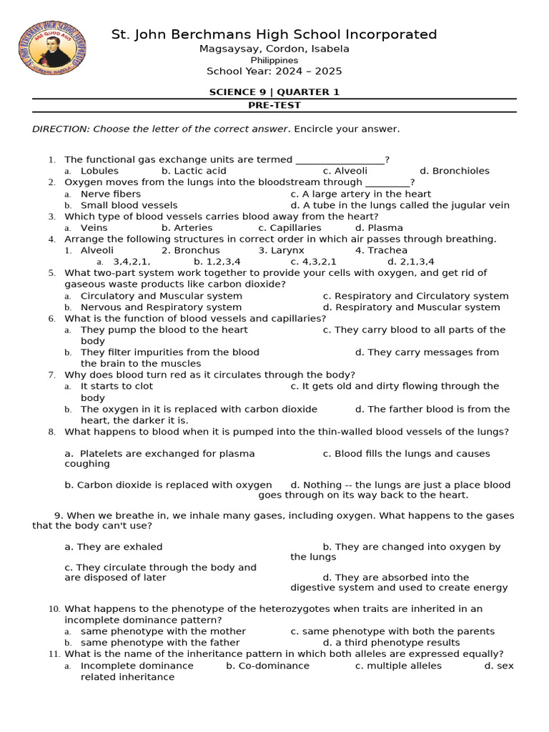 Pre-Test Science 9 | PDF