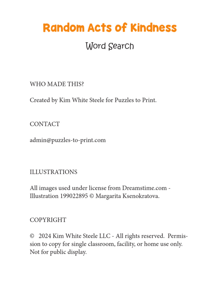 Random Acts of Kindness Word Search | PDF