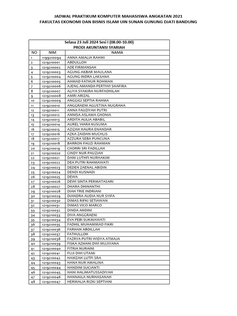 Jadwal Praktikum Komputer 2024 SMT Genap | PDF