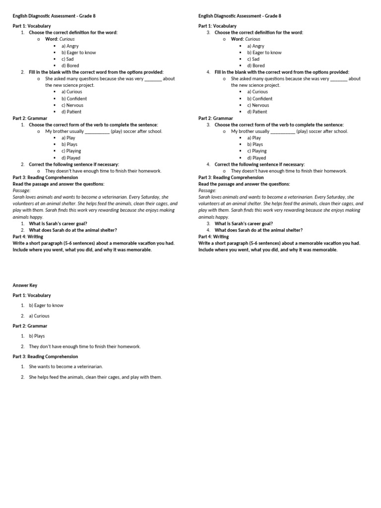 English Diagnostic Assessment | PDF