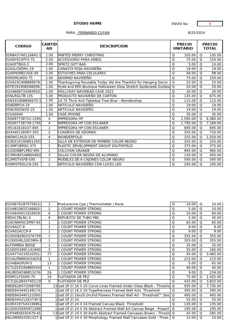 Formato de Envio de Mercaderia A Bodega para Revision | PDF