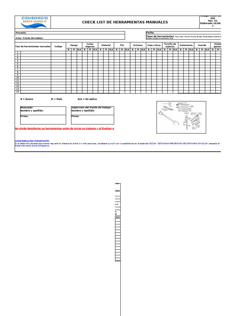 Formato 006 - Check List de Herramientas Manuales | PDF