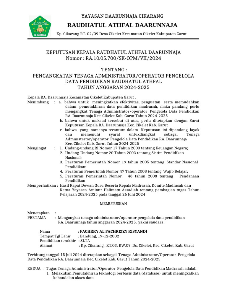 SK Ra Al Furqon Junti | PDF