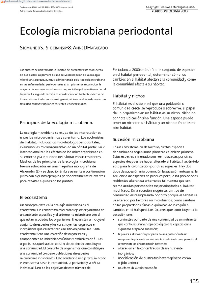 Socransky Periodontal Microbial Ecology - En.es | PDF