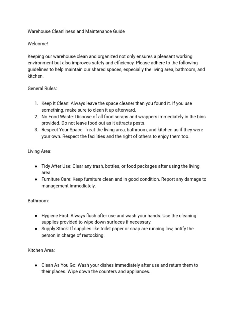 Warehouse Cleanliness and Maintenance Guide | PDF