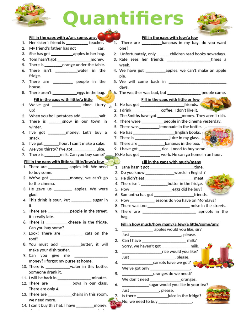 Quantifiers Grammar Drills - 106626 | PDF