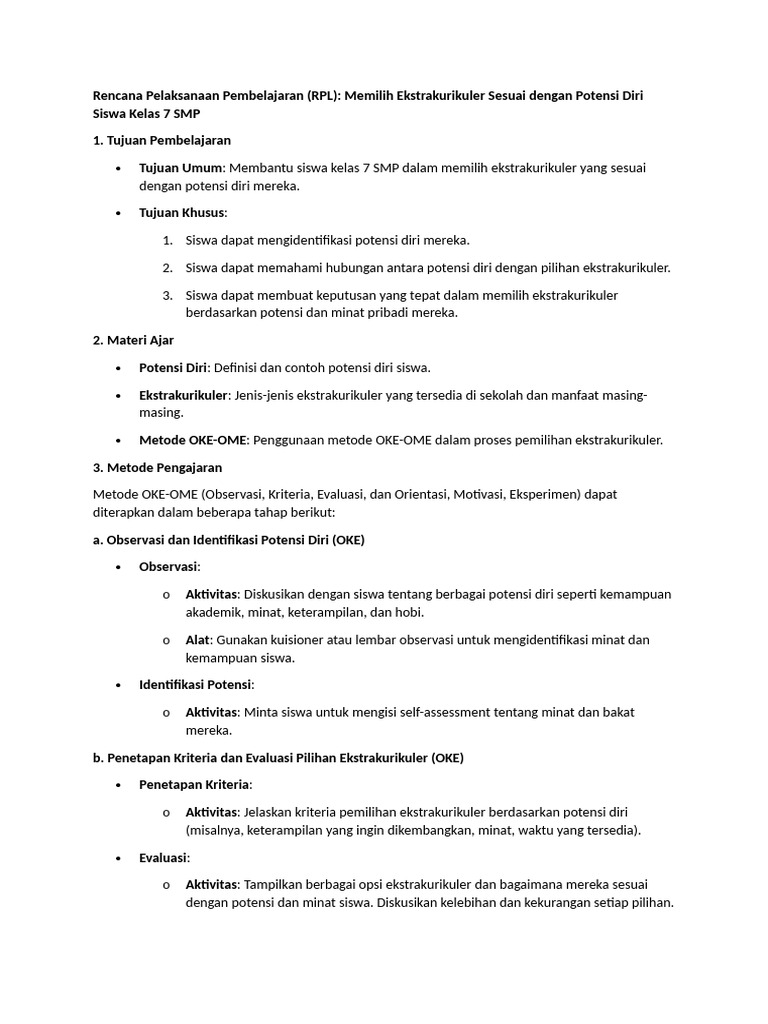 RPL Pemilihan Eksul Sesuai Dengan Potensi Diri | PDF