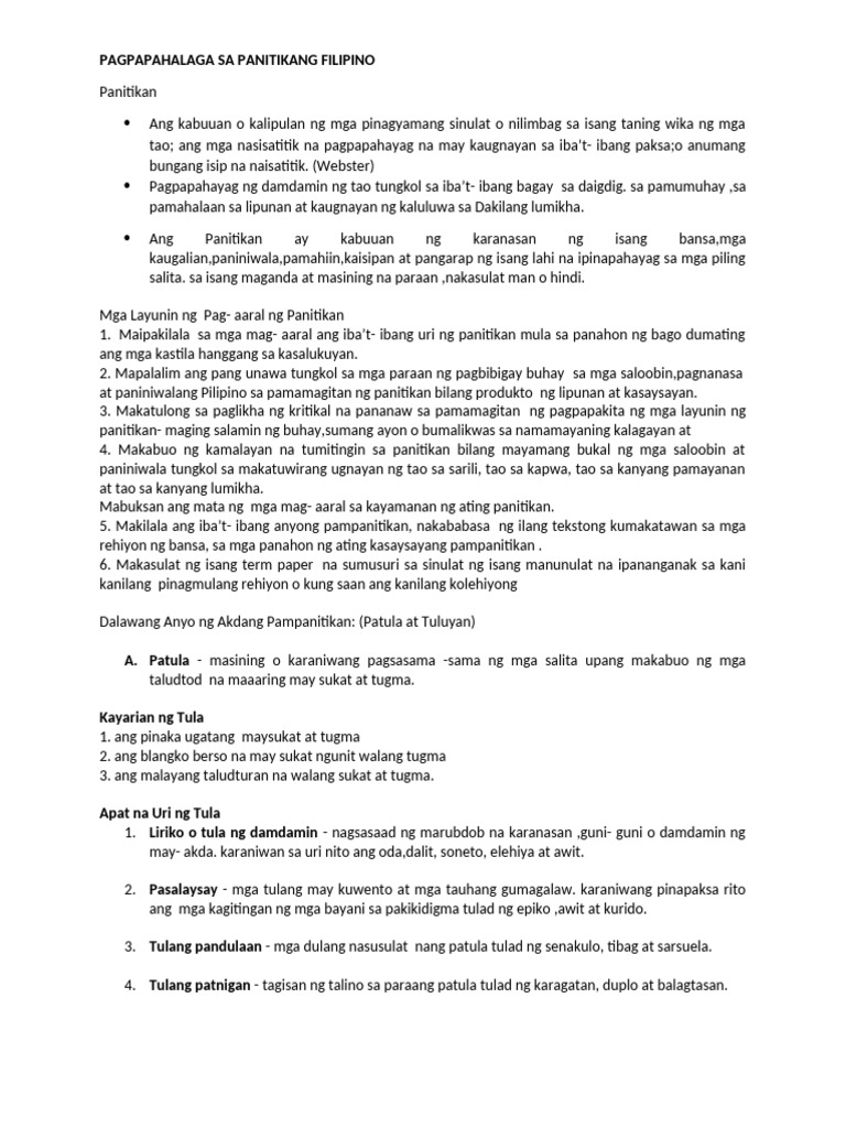 Pagpapahalaga Sa Panitikang Filipino | PDF